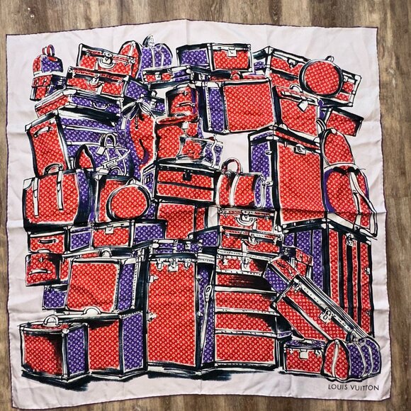 Louis Vuitton | Accessories | Louis Vuitton Silk Scarf Monogram Trunks ...